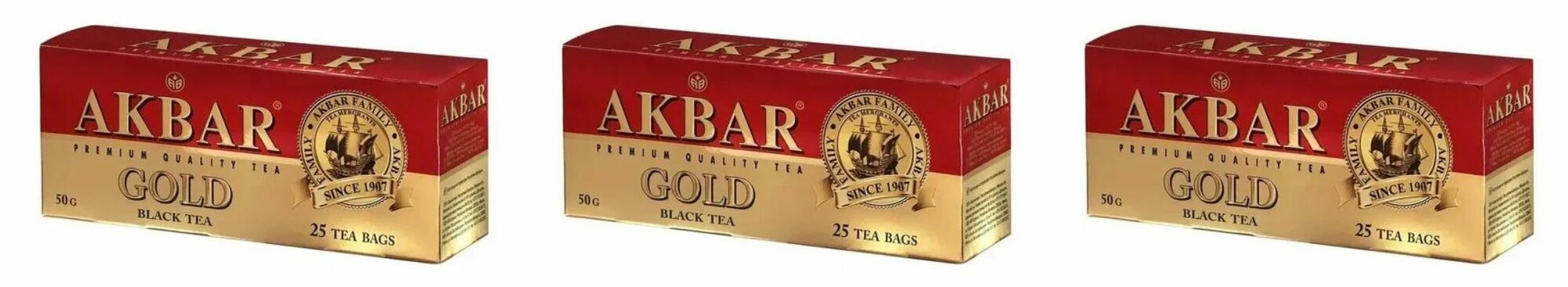 Akbar Gold Чай черный в пакетиках, 25х2 гр, 3 уп