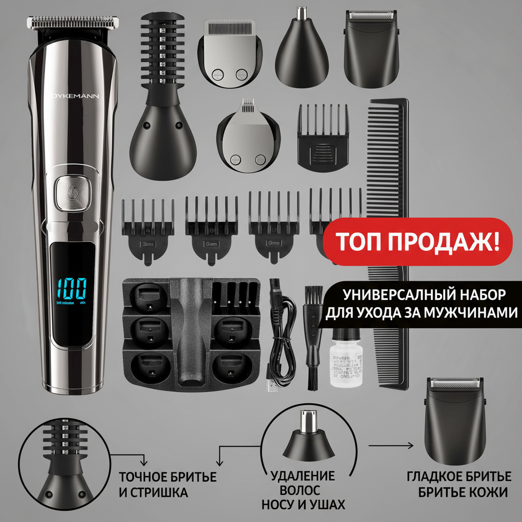 Триммер-бритва для бороды и волос DYKEMANN BARTHAARE GR-24