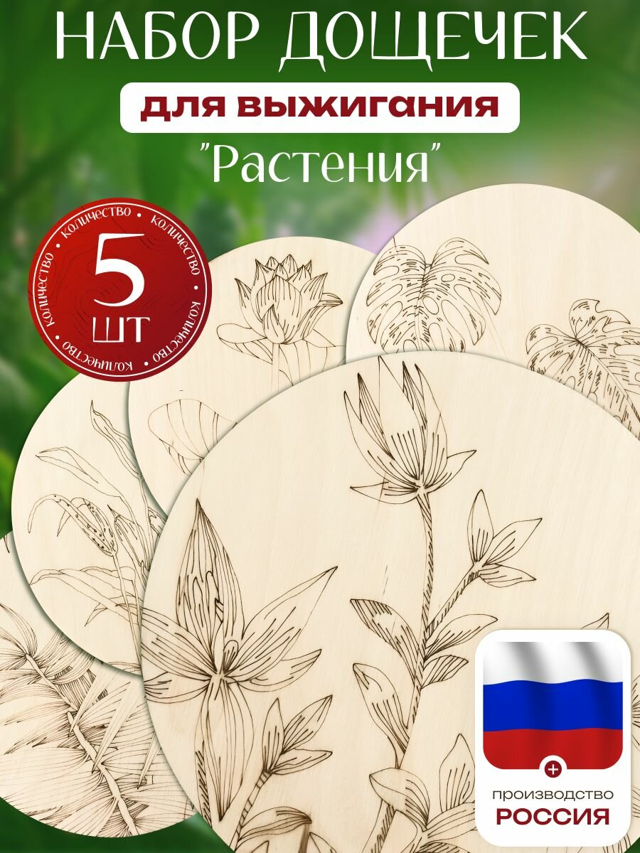 Набор для выжигания для мальчиков с рисунком "Растения" 14,8х14,8 см