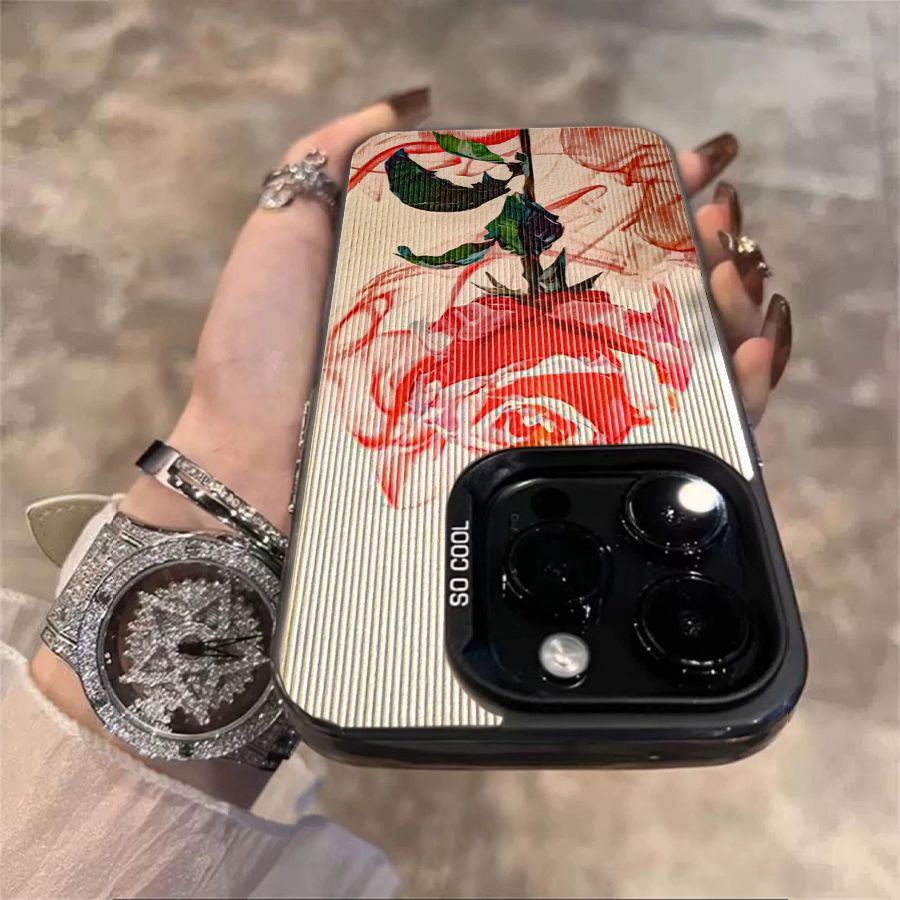 Чехол на Айфон 16 Про Макс / iPhone 16 Pro Max чёрный с Акварельная красная роза