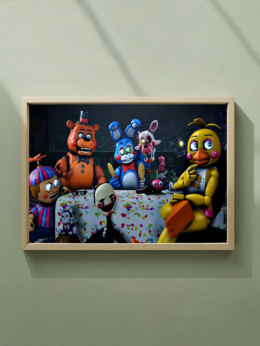 Постер, плакат на стену "Аниматроники за ужином: игра Five Nights at Freddy's / Five Nights at Freddy's" 42 см х 29,7 см (А3) Без Рамы