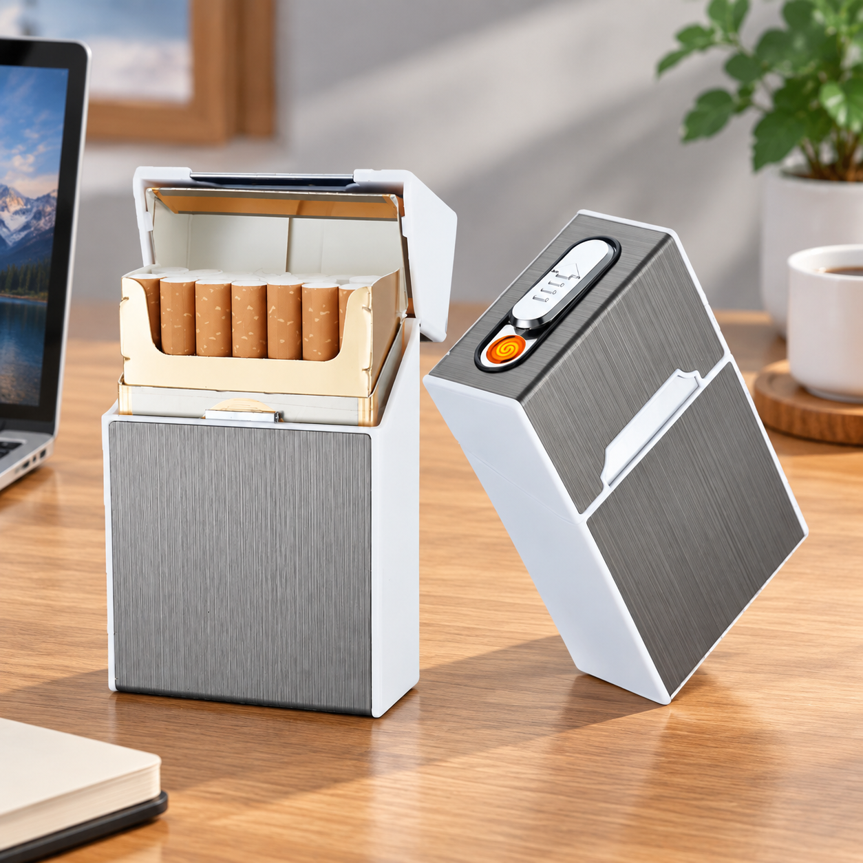 Портсигар металлический с USB зажигалкой, на магните, цвет серебро, 10х6х3 см, FatCat (Цвет товара: серебристый; Объем: 0.18 л)