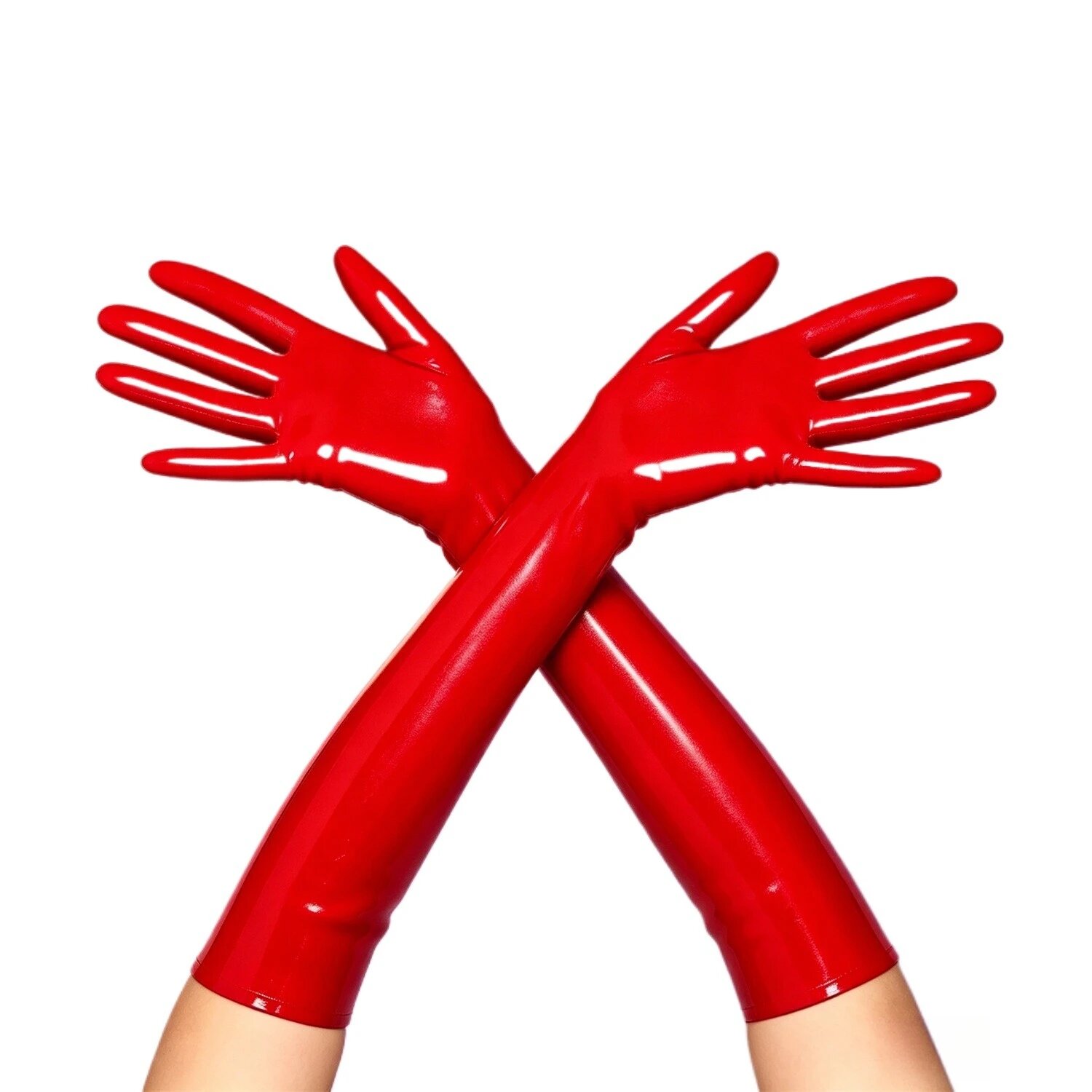 Красные латексные оперные перчатки Красный, XL, long gloves red