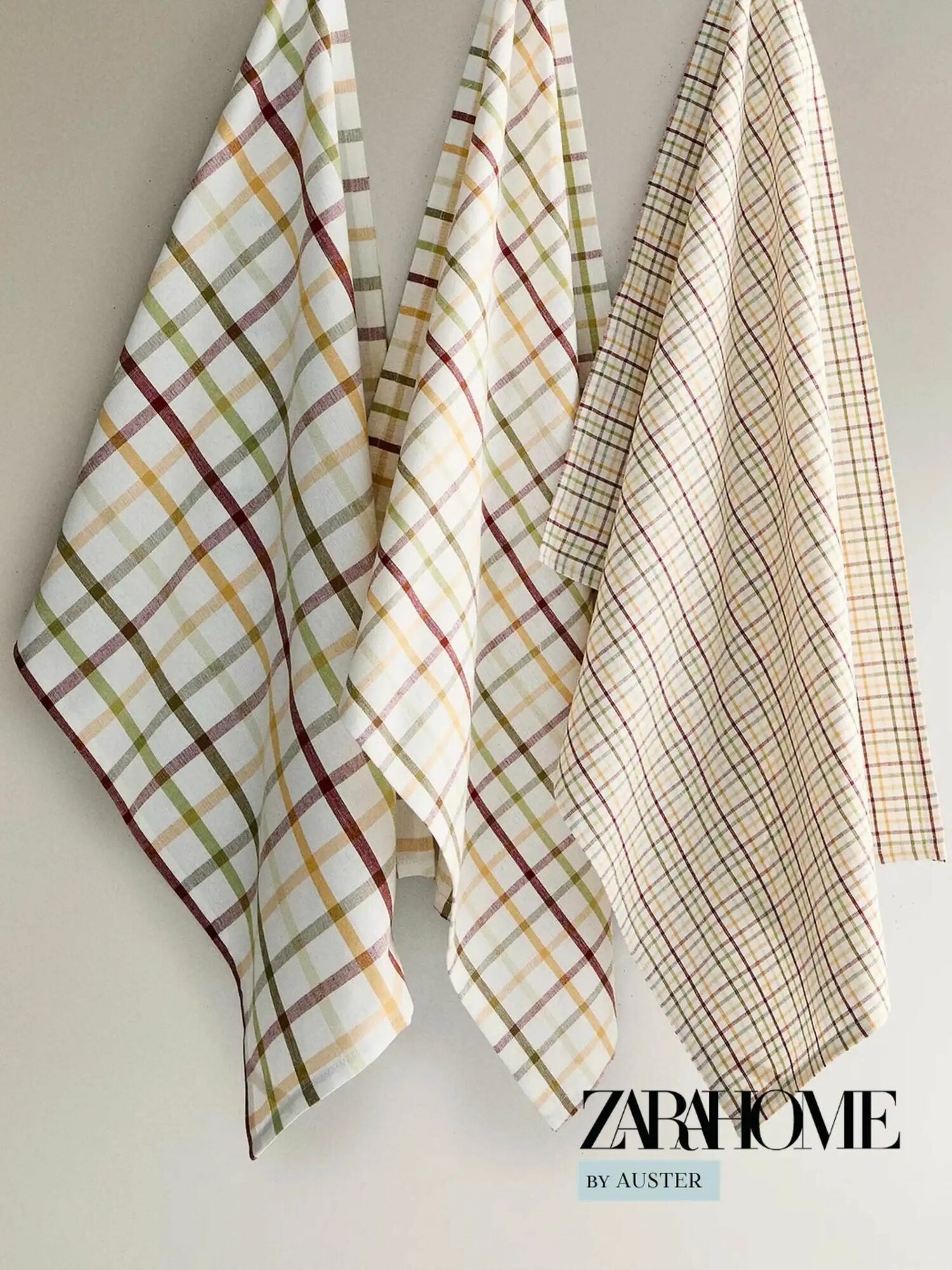 ZARA HOME Полотенце кухонное 50x70 3 шт льняная фактура хлопок слоновая кость, зеленый