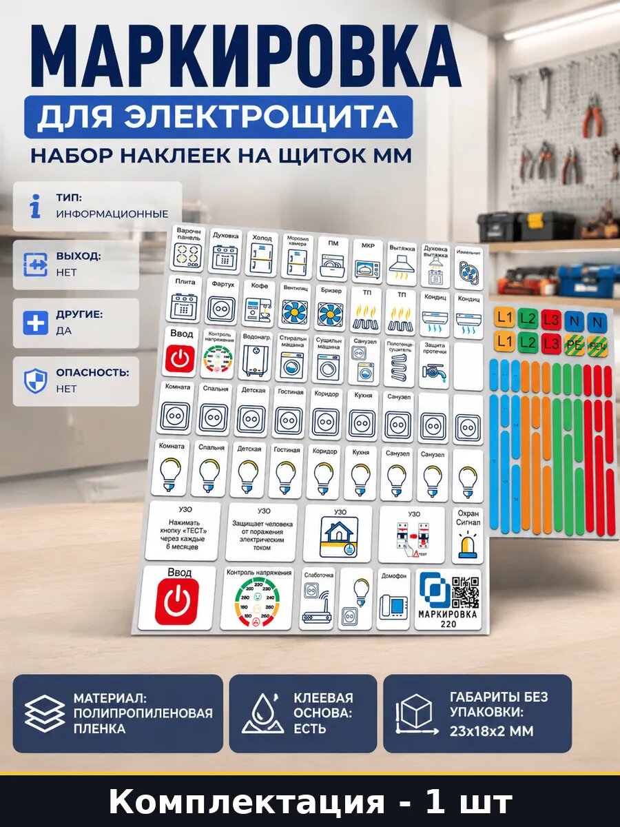 Маркировка для электрощита набор наклеек на щиток мм