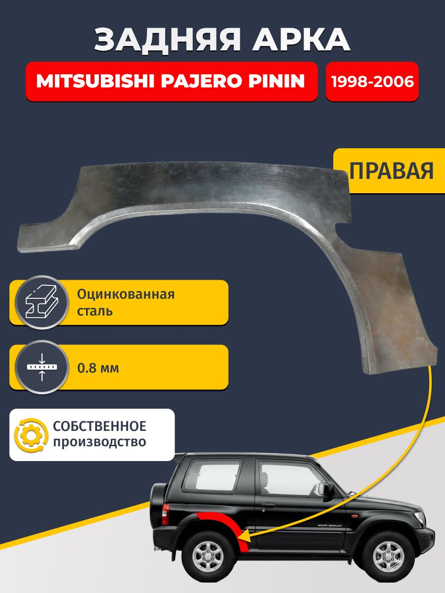 Правая задняя ремонтная арка для автомобиля Mitsubishi Pajero Pinin 1998-2006 3 дв (Пинин). Оцинкованная сталь 0,8мм.