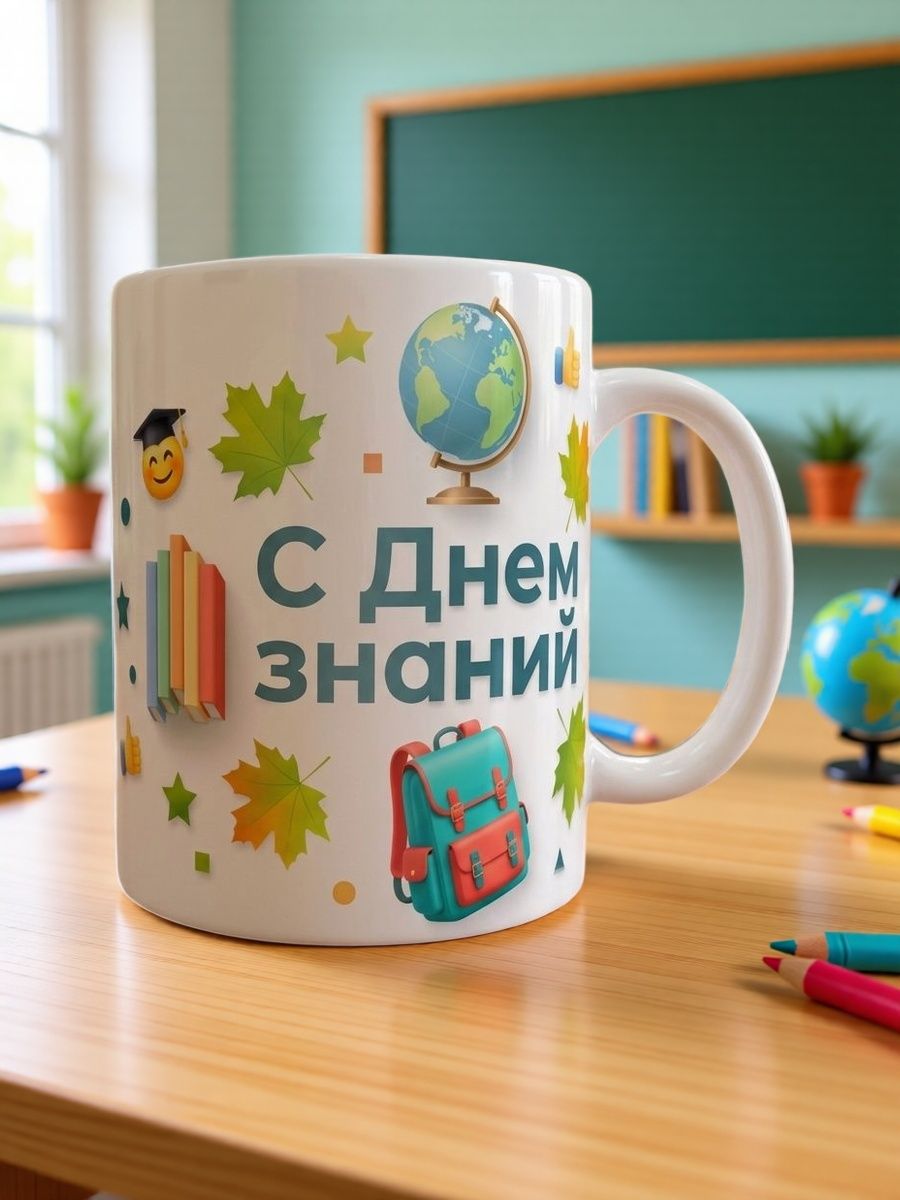 Кружка керамическая с принтом "С Днем знаний", 330 мл, подарок на 1 сентября