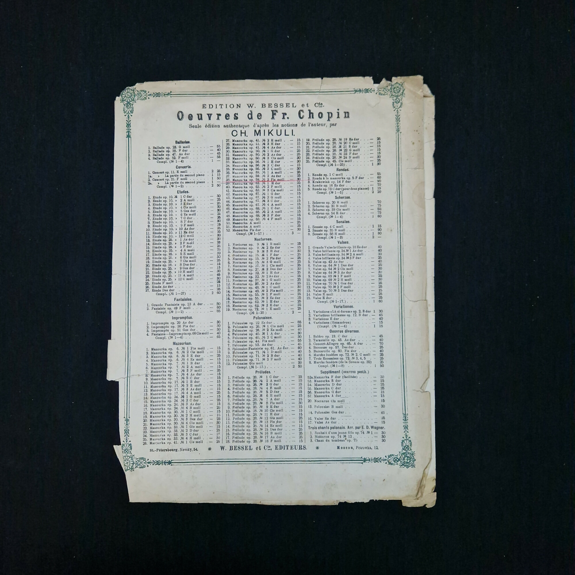 Ноты винтажные, СССР. Сборник произведений Шопена и Грига, издание W. Bessel et Cie.