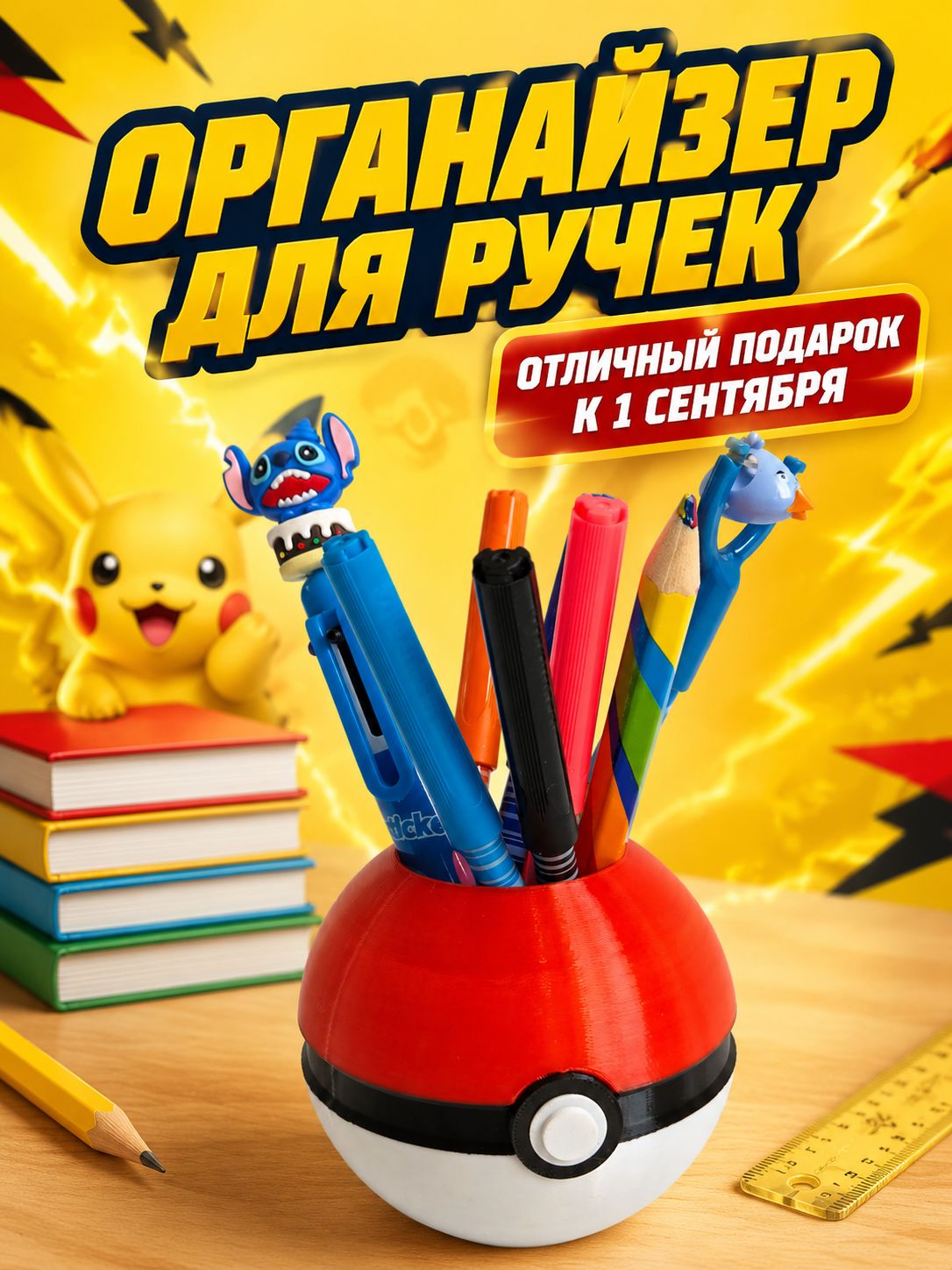 Органайзер для ручек и карандашей в стиле Pokemon (Покемон) - Покебол (Pokeball)