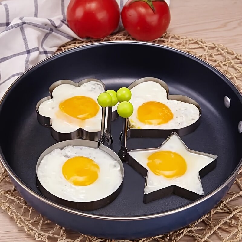 Формочки для жарки яиц из нержавеющей стали, комплект из 4 штук, кольца для яиц и хлеба, кухонные аксессуары