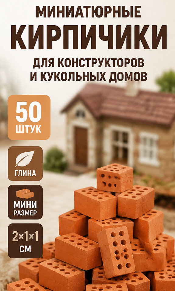 Мини кирпичики для строительства стен, толщина 8 отверстий, идеальны для декора кукольного дома, 50 штук