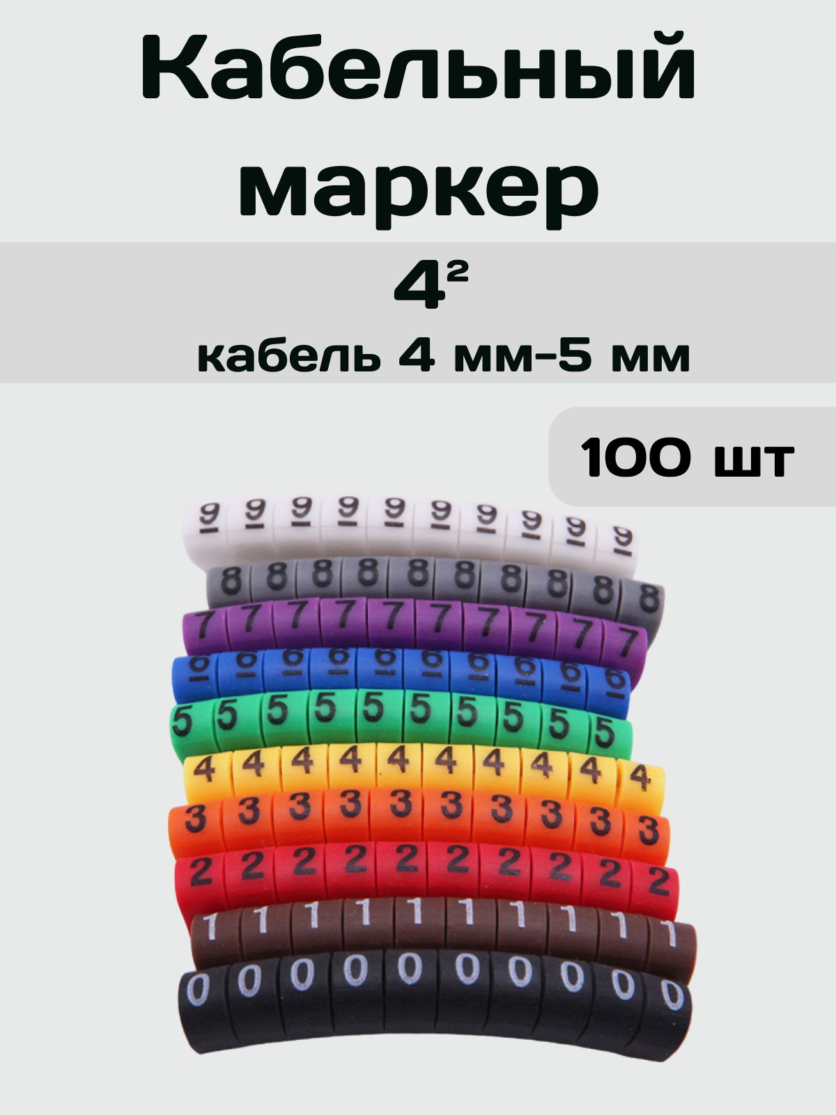 Кабельные маркеры, набор от 0 до 9, 4мм,100 штук