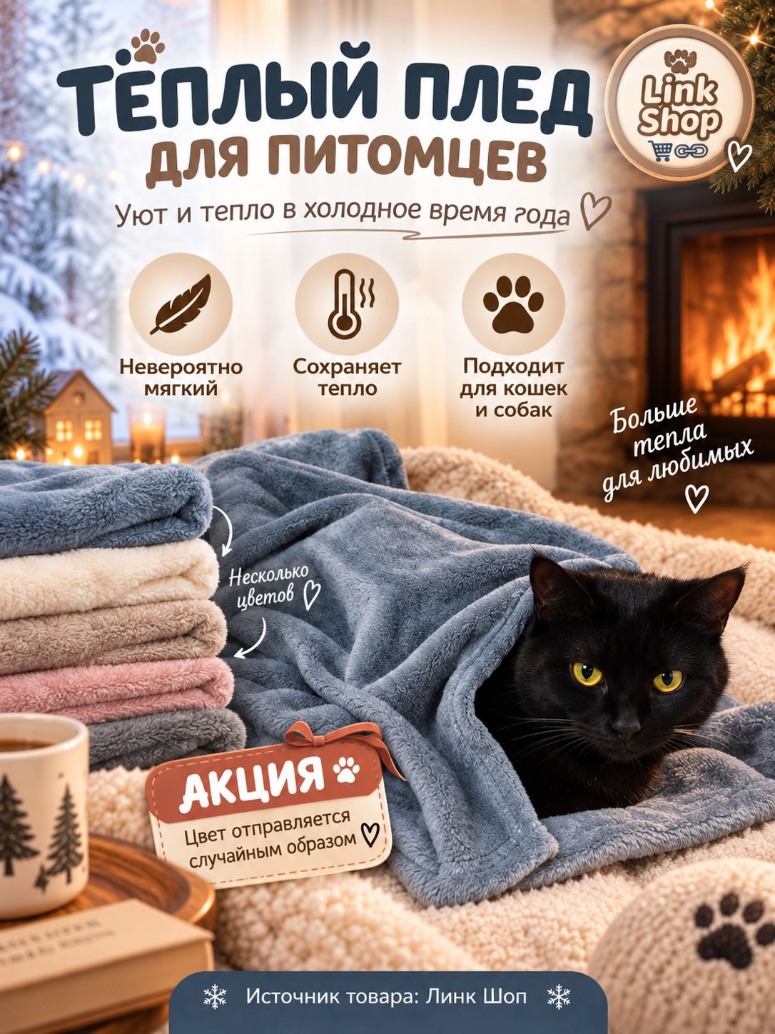 Плед 50x70 см искусственная байка плюшевый разноцветный