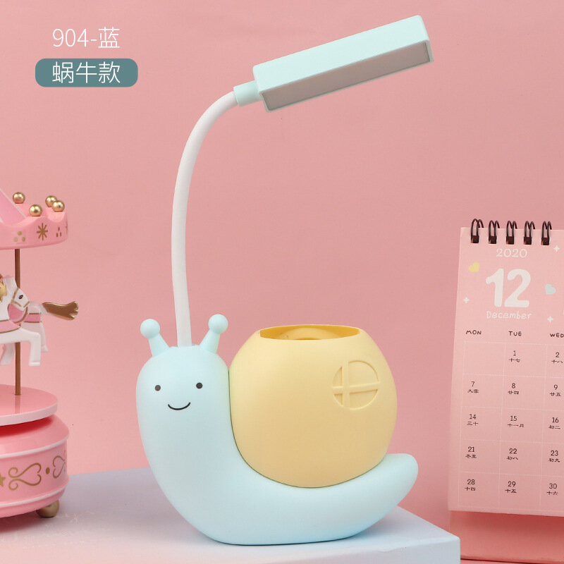 Мультяшная улитка настольная лампа синего цвета с подставкой для ручек, USB-зарядкой, складная ночник