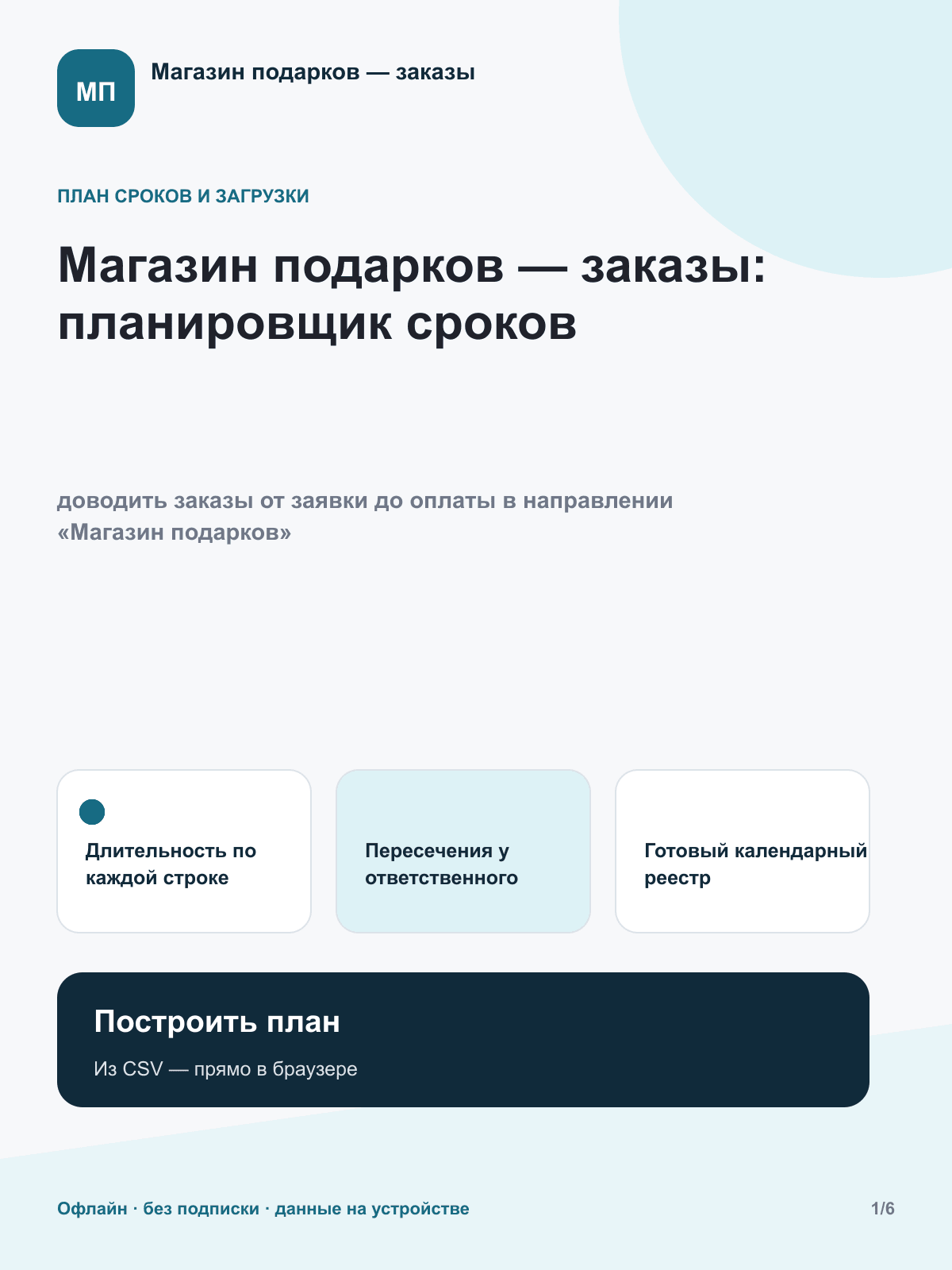 Магазин подарков — заказы: планировщик сроков