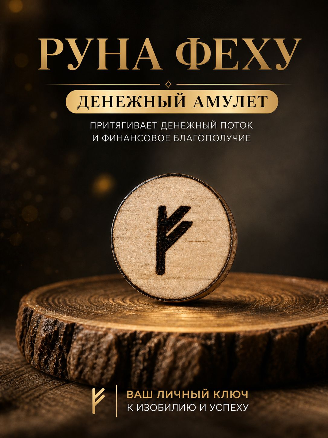 Руническая монета Феху денежный амулет в кошелек на привлечение богатства и удачи