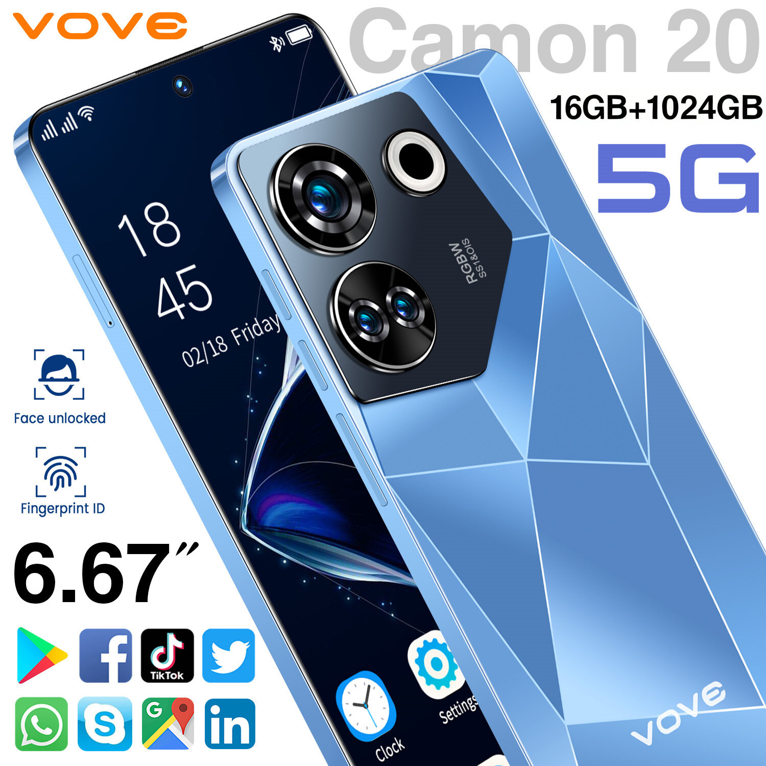 Смартфон Camon20 , экран 6.67", 5000 мА·ч, 3 основные камеры, Android 14