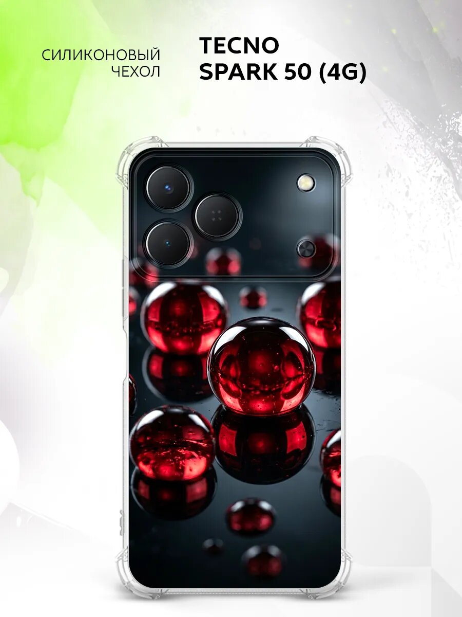 Чехол на Tecno Spark 50 (4G), Техно Спарк 50 (4Г) защита камеры и углов, прозрачный с принтом капли абстракция