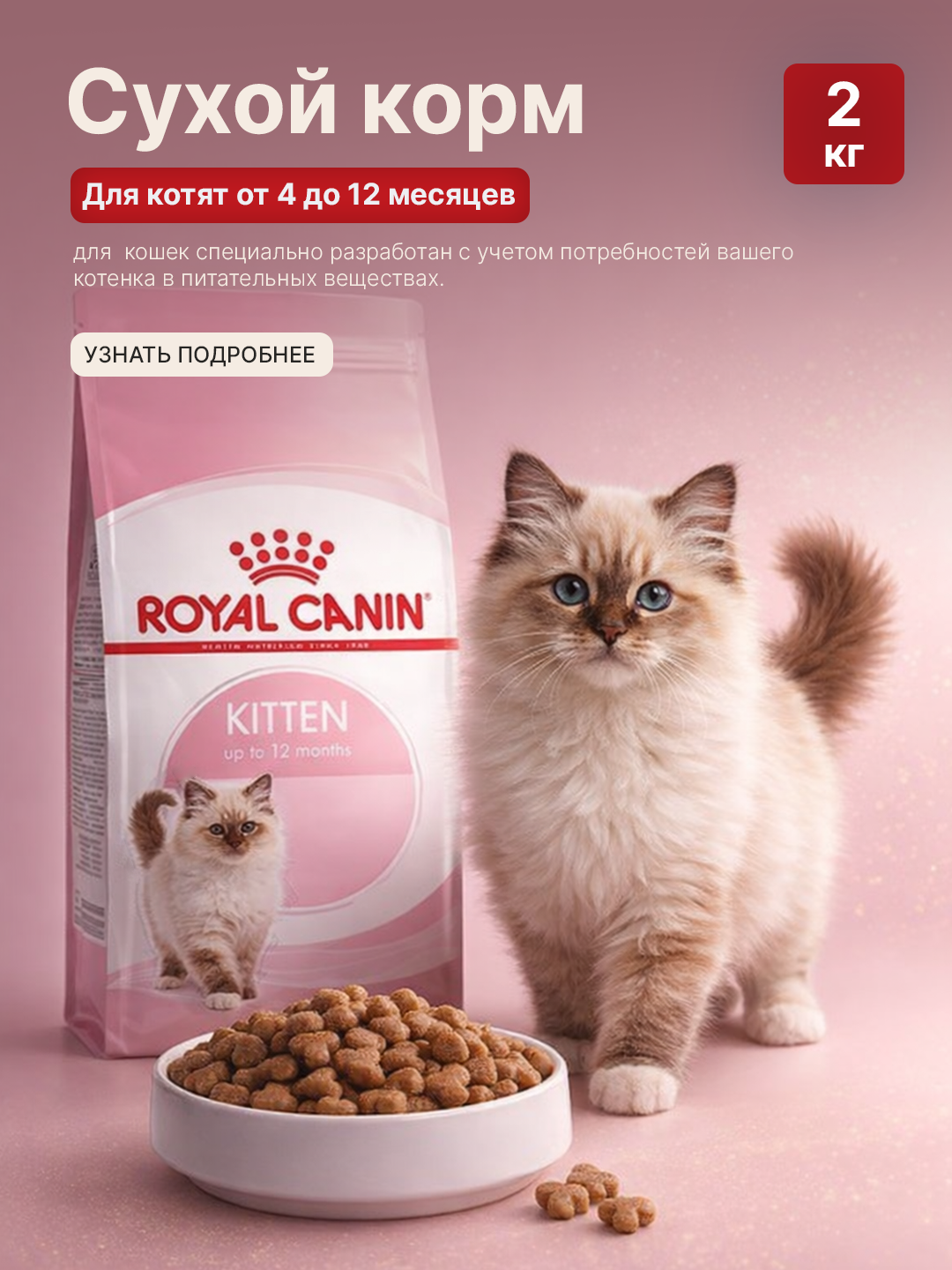 Сухой корм для котят от 4 до 12 месяцев Kitten 2 кг
