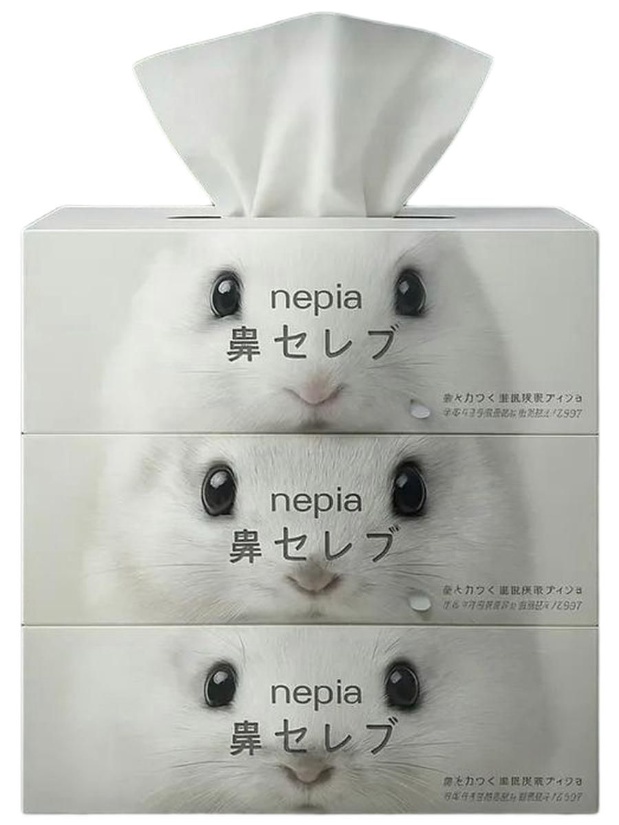 Японские бумажные мягкие двухслойные салфетки NEPIA Funny Noses особо мягкие, увлажняющие 200 шт. х 3 коробки