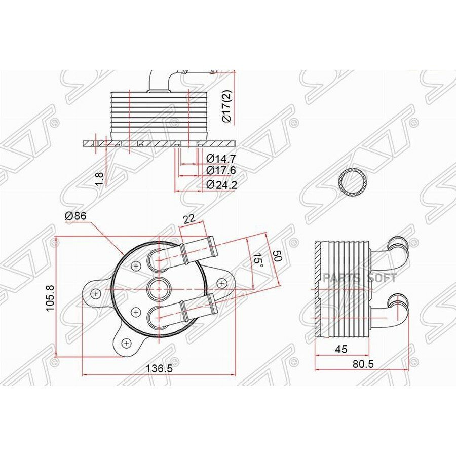 Радиатор масляный Mazda 3 13-19 / 6 12- от официального дистрибьютора, SAT, артикул STFZ01199F0