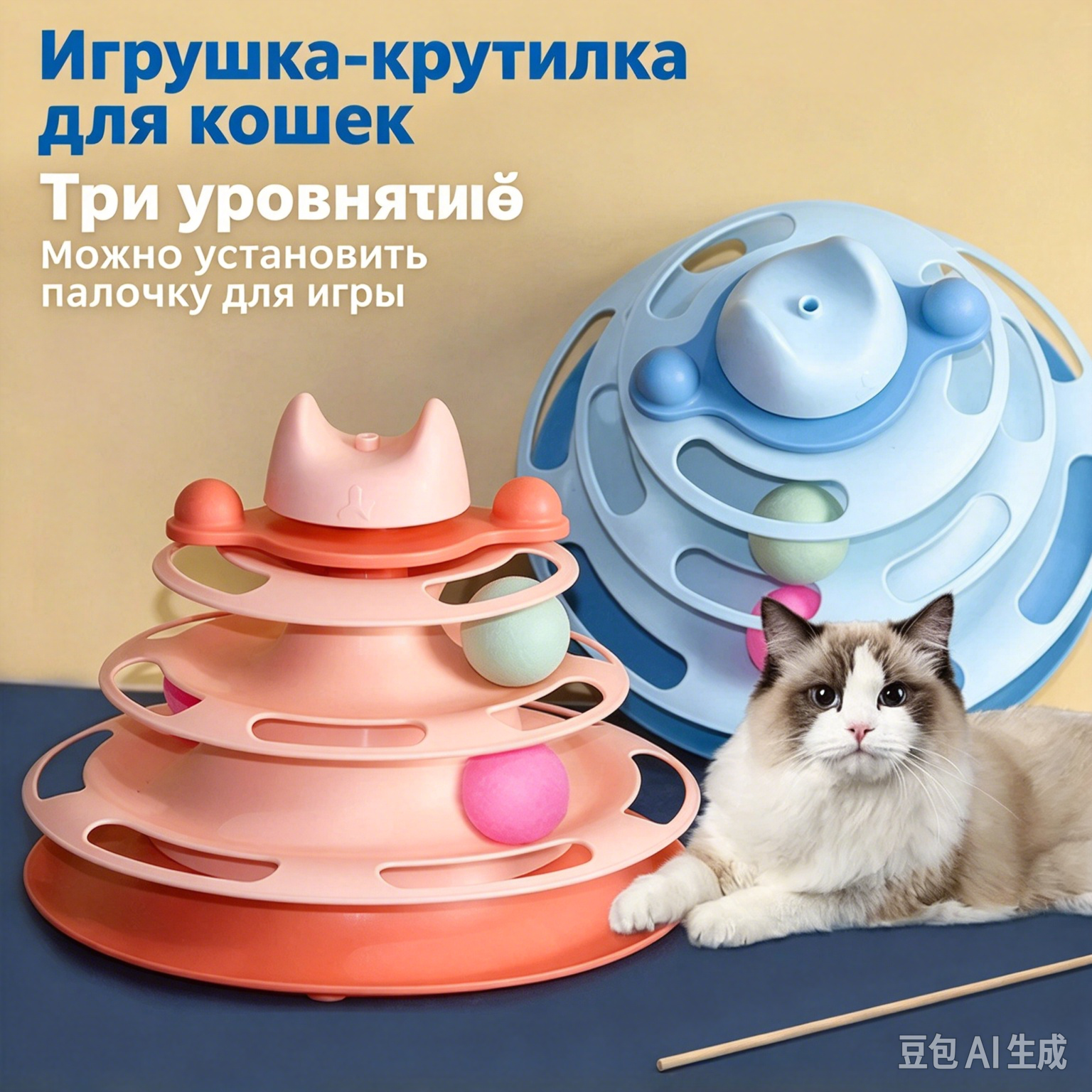 Игрушка для кошек вращающийся диск 4 уровня с треками, пластик, размер S, Цвет: розовый, Вес: 500 граммов