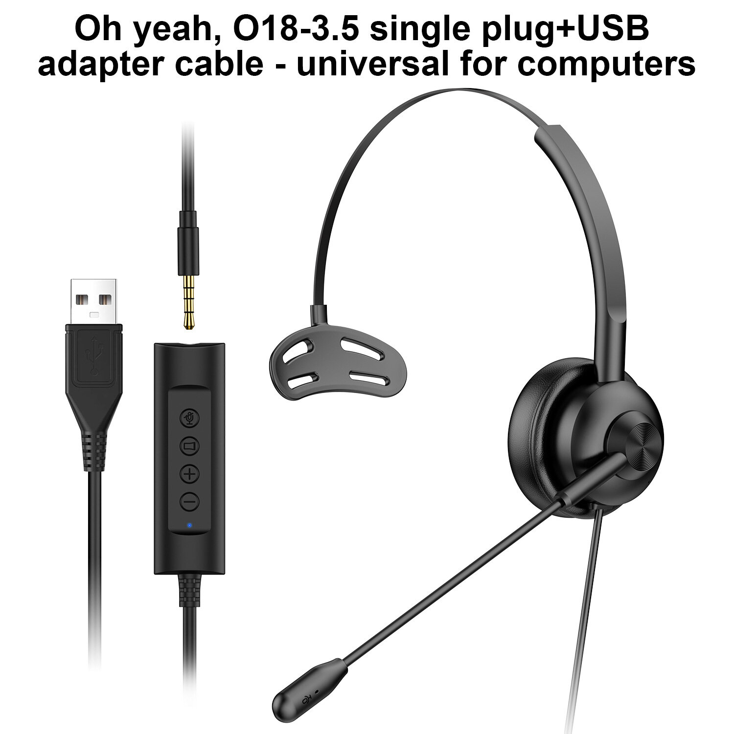 OY O18 3.5мм гарнитура с одинарным штекером и USB адаптером для ПК, моногарнитура с регулировкой громкости
