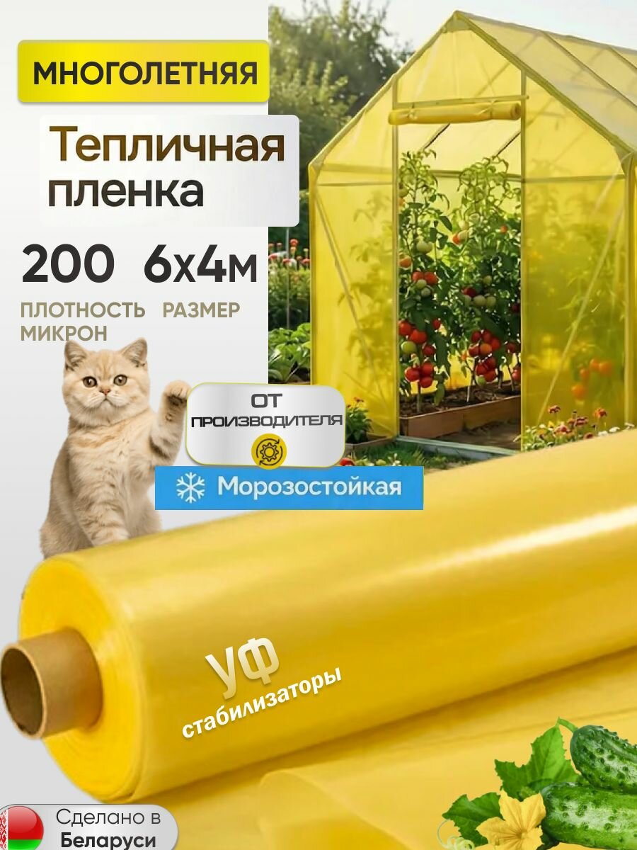 Пленка для теплиц Полиэтилен, 6x4 м, 200 мкм, 1 шт