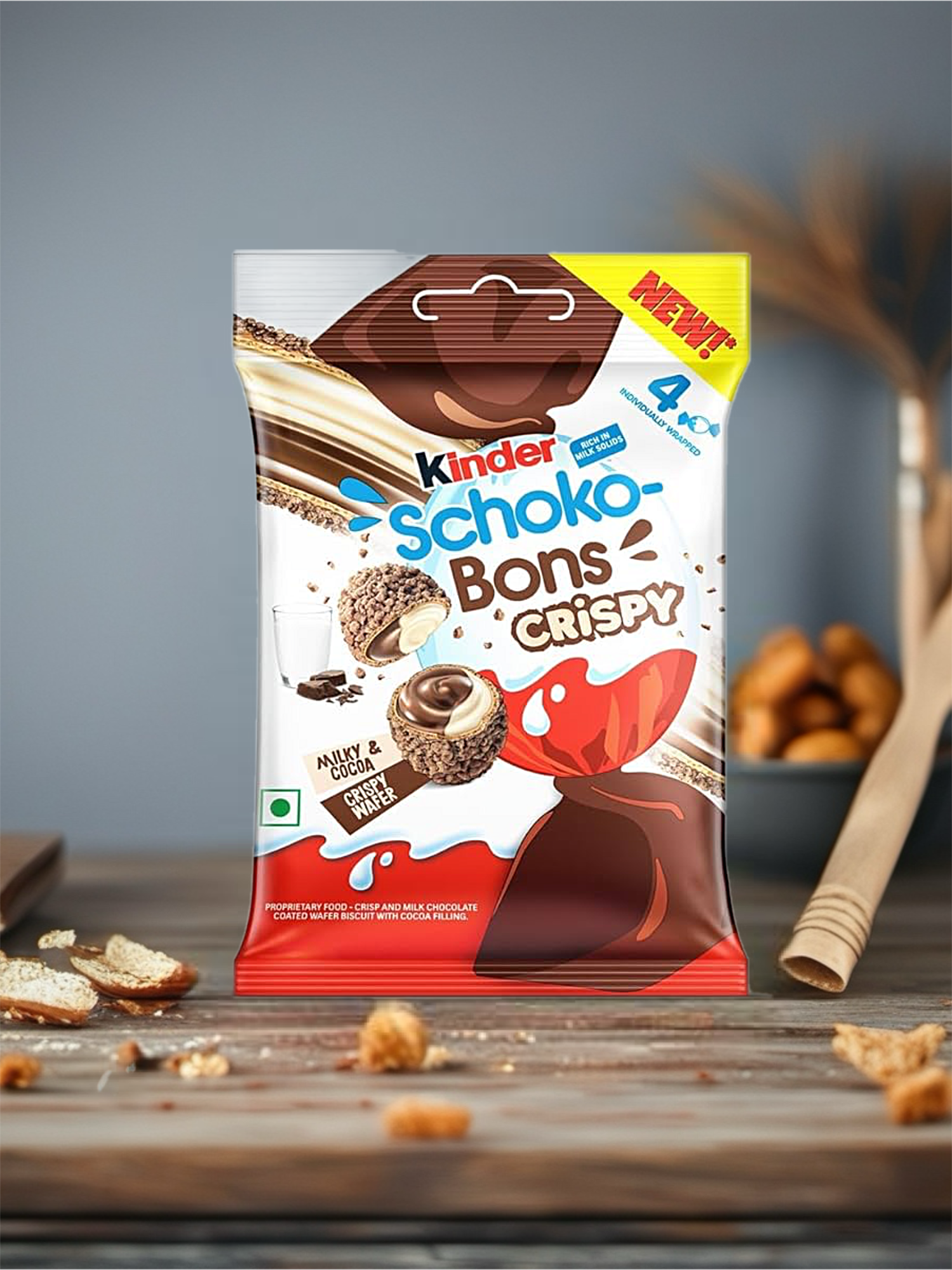 Шоколадные конфеты Kinder Schoko-Bons Crispy, в хрустящей посыпке, 22.4 гр (Индия)