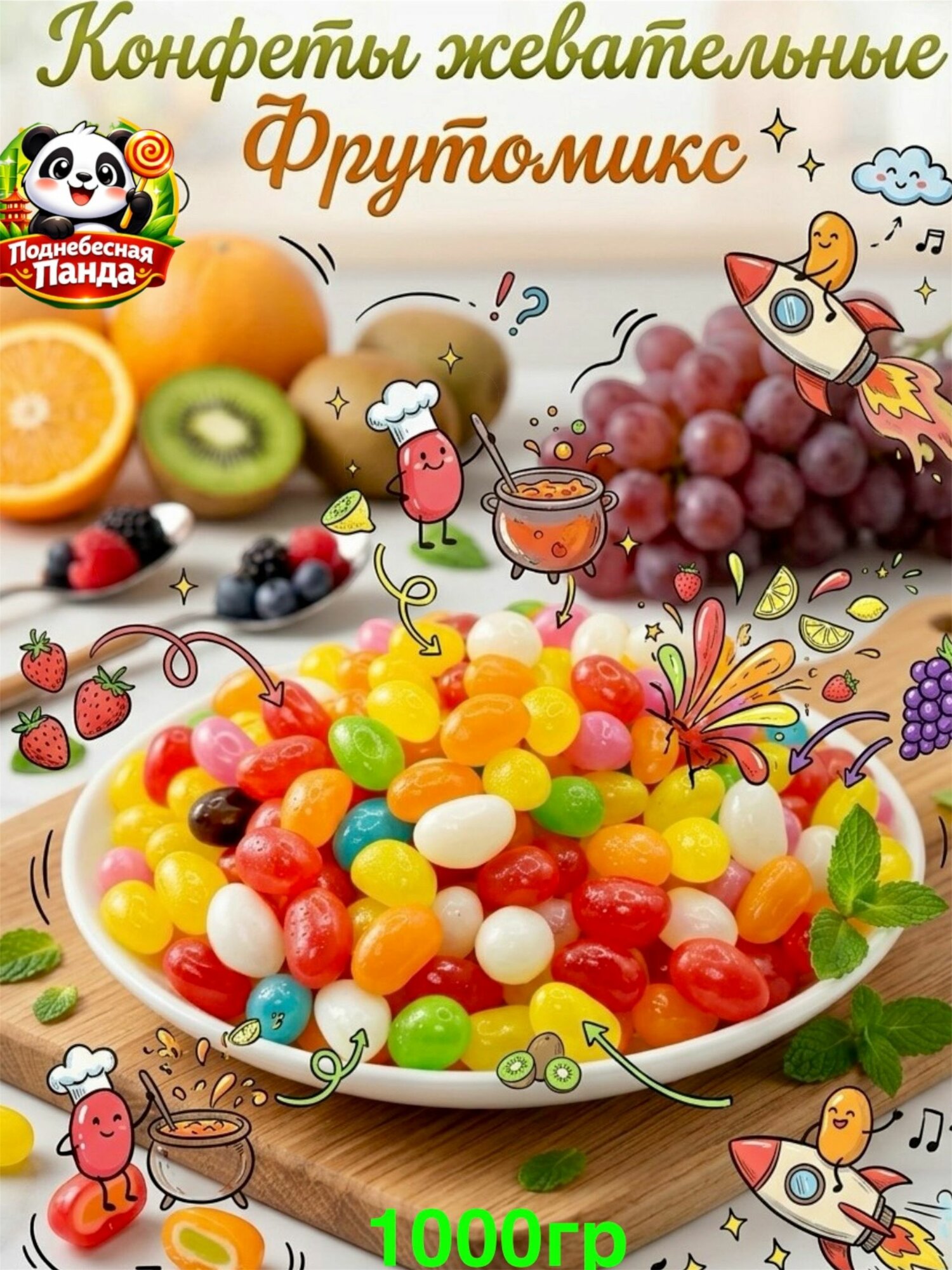 Конфеты FINI "Бобы Желе", желейные, без ГМО, вкус тутти-фрутти, 1000 г