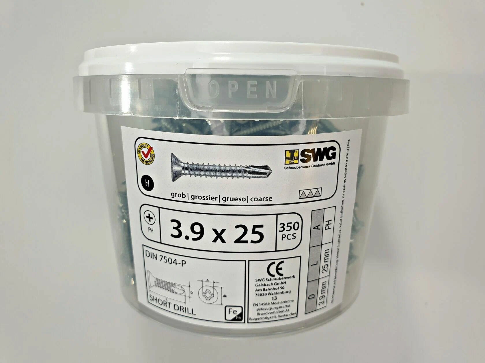 Саморез по металлу DIN 7504-P 3.9x25 (350 pcs) SWG, Германия