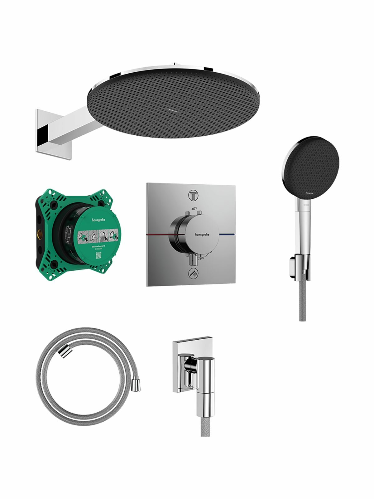Душевая система hansgrohe Raindance Alive S Design ShowerSet 300 с термостатом ShowerSelect Comfort E, 24630000, хром