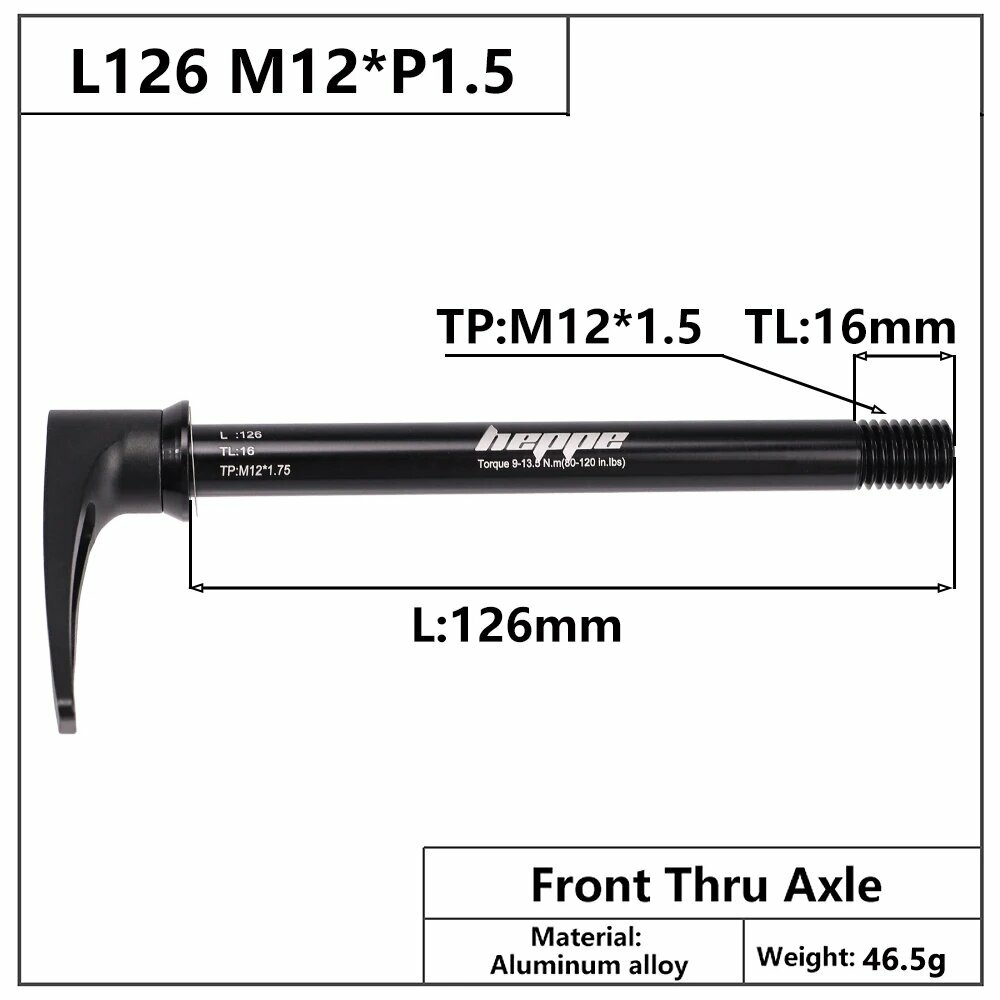 HEPPE сквозная ось для MTB велосипеда черная 12x142/148 12x100/110 L126 M12x1.75 TL16