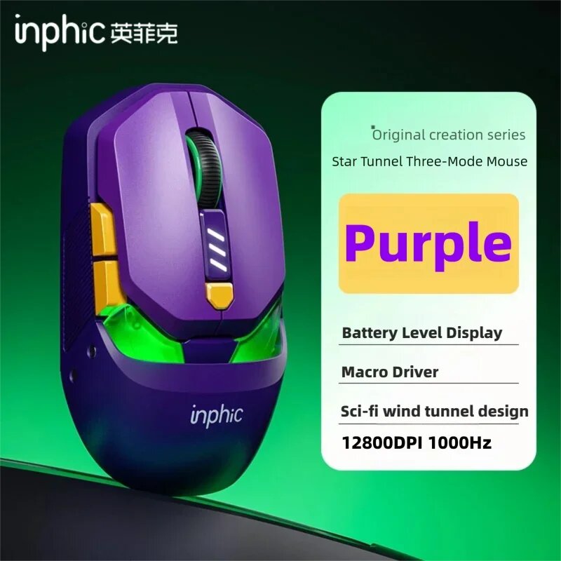 Беспроводная игровая мышь inphic Star Tunnel E-Sports с разрешением 12800DPI, трехрежимным подключением и высокой точностью д.