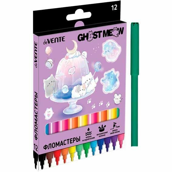 Фломастеры deVENTE Ghost Meow 12 цветов, арт. 5081637, вентилируемый колпачок, картонная коробка, европодвес