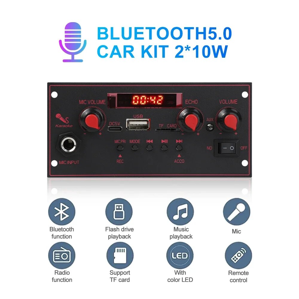 Bluetooth 5.0 MP3 Decoder Board 20W 6.5mm Mic Jack, Big Remote Control — фото 1