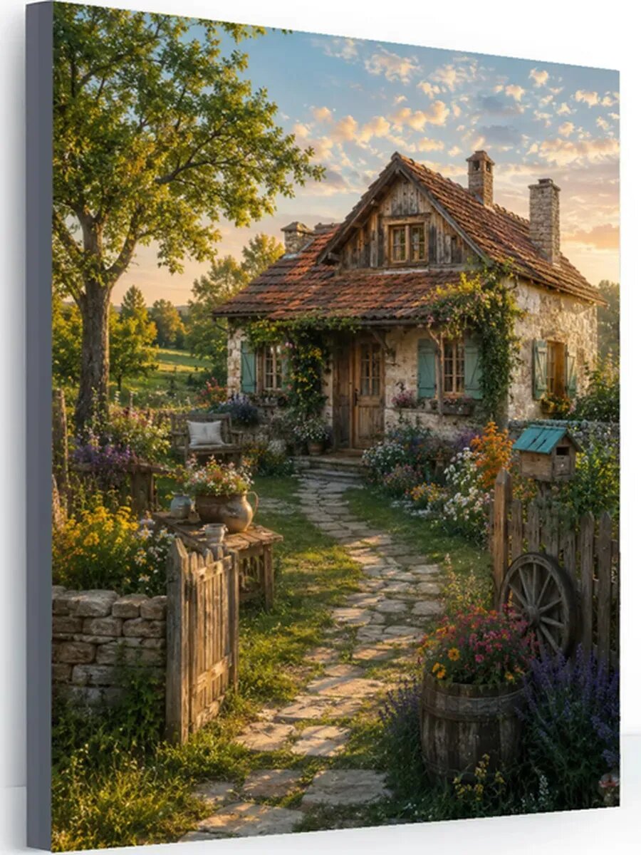 Картина на стену для интерьера "Домик в деревне", на подрамнике, 40 x 50 см