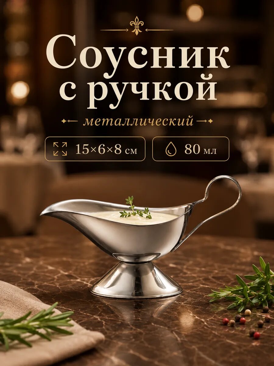 Соусник SKYPHOS, с ручкой, нержавеющая сталь, 80 мл, серебристый
