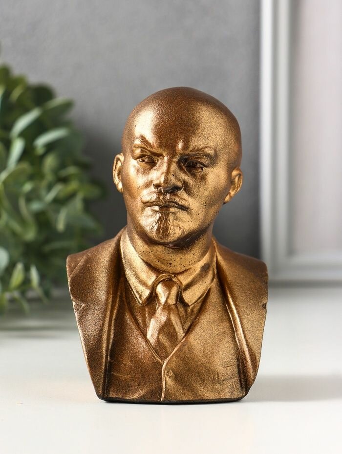 Бюст Ленин В. И. , фигурка гипс, 12 см, под бронзу винтаж
