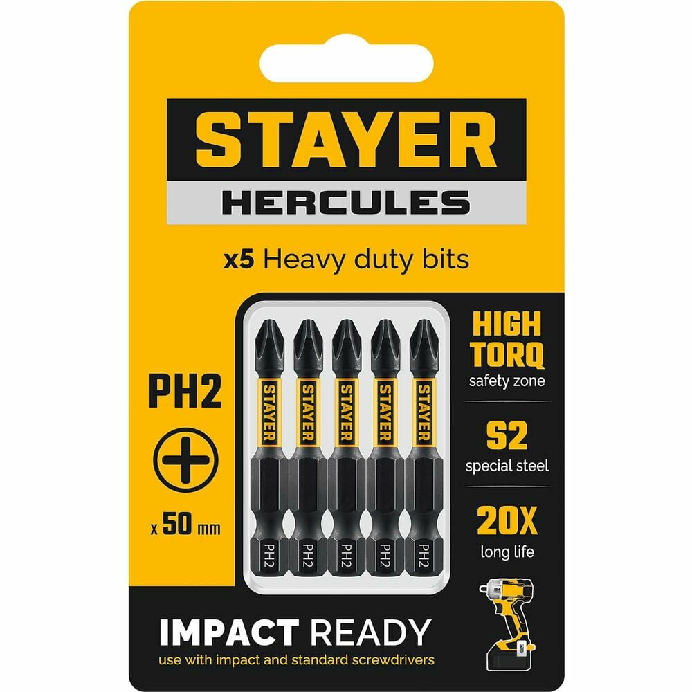 Торсионные биты Stayer PH2, 50 мм, 5 шт HERCULES 26231-2-50-5