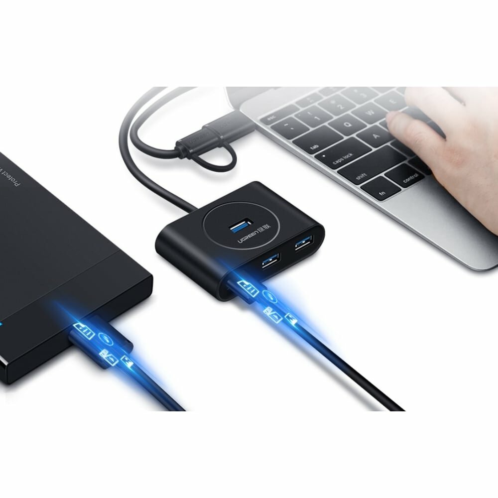 Хаб Ugreen cr113 usb 3.0 hub with usb-c port. длина 1 м. цвет: черный 40850 — фото 1