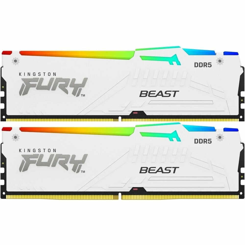 Оперативная память Kingston Fury Beast, DDR5, 32Gb (2x16Gb), 6000MHz, CL36, DIMM, с радиаторами, RGB, белый