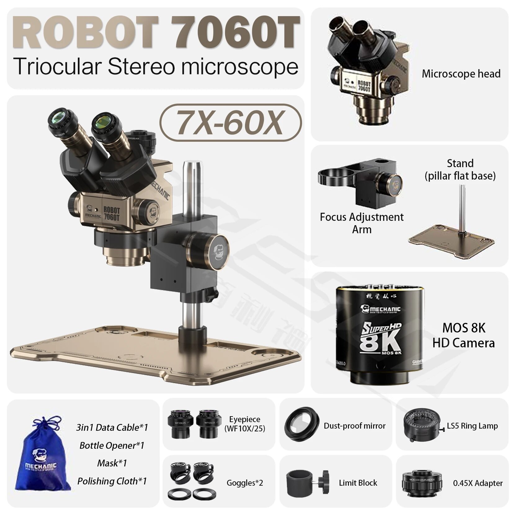 Механический робот Z4 6560T 7060T Трокулярный стереоиндустриальный микроскоп с непрерывным зумом WF10X25 для комплектов инструментов по ремонту телефонов и ППВ