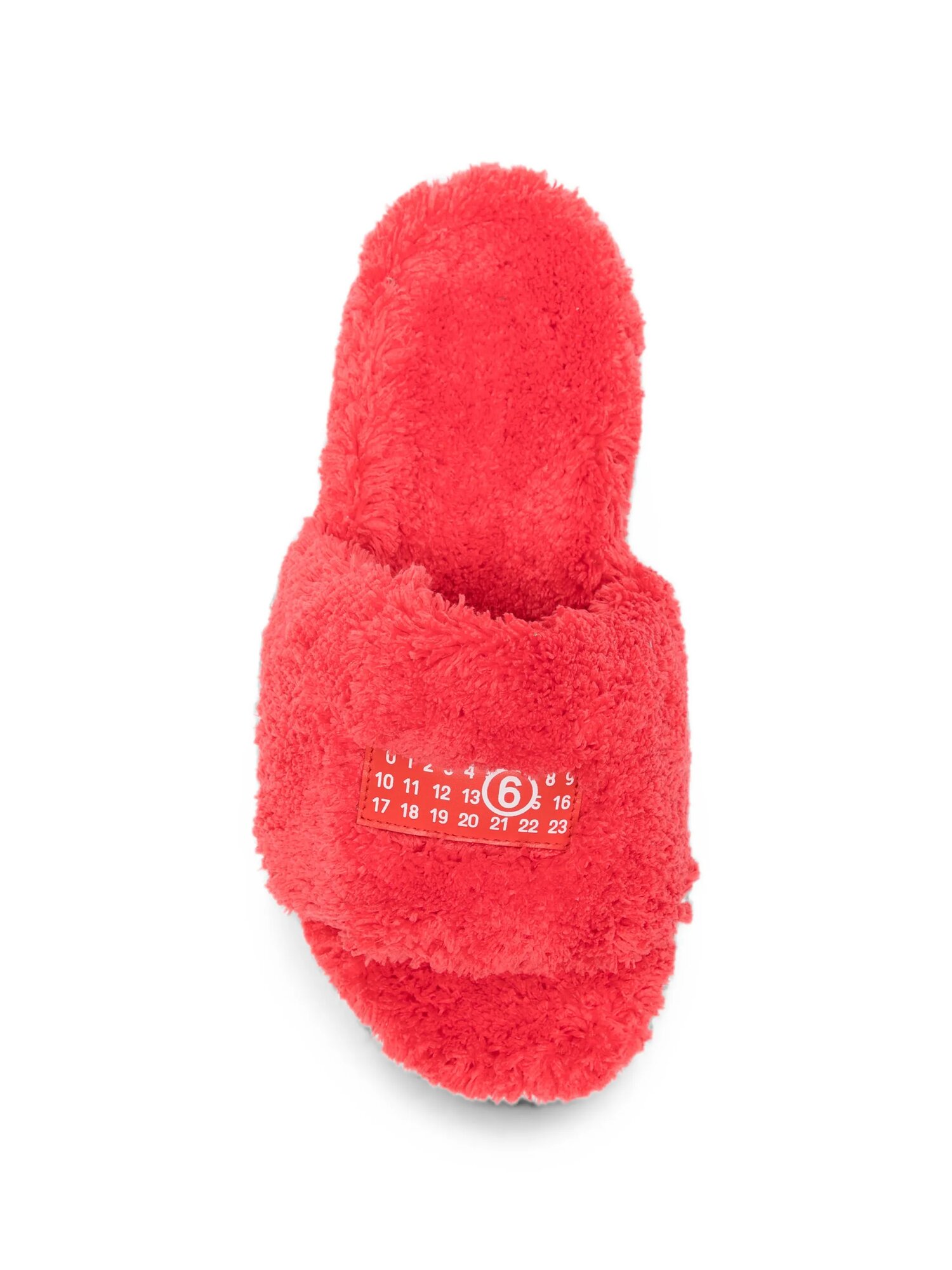Шлёпанцы MM6 Logo-patch faux-fur slippers, размер 40, красный — фото 1
