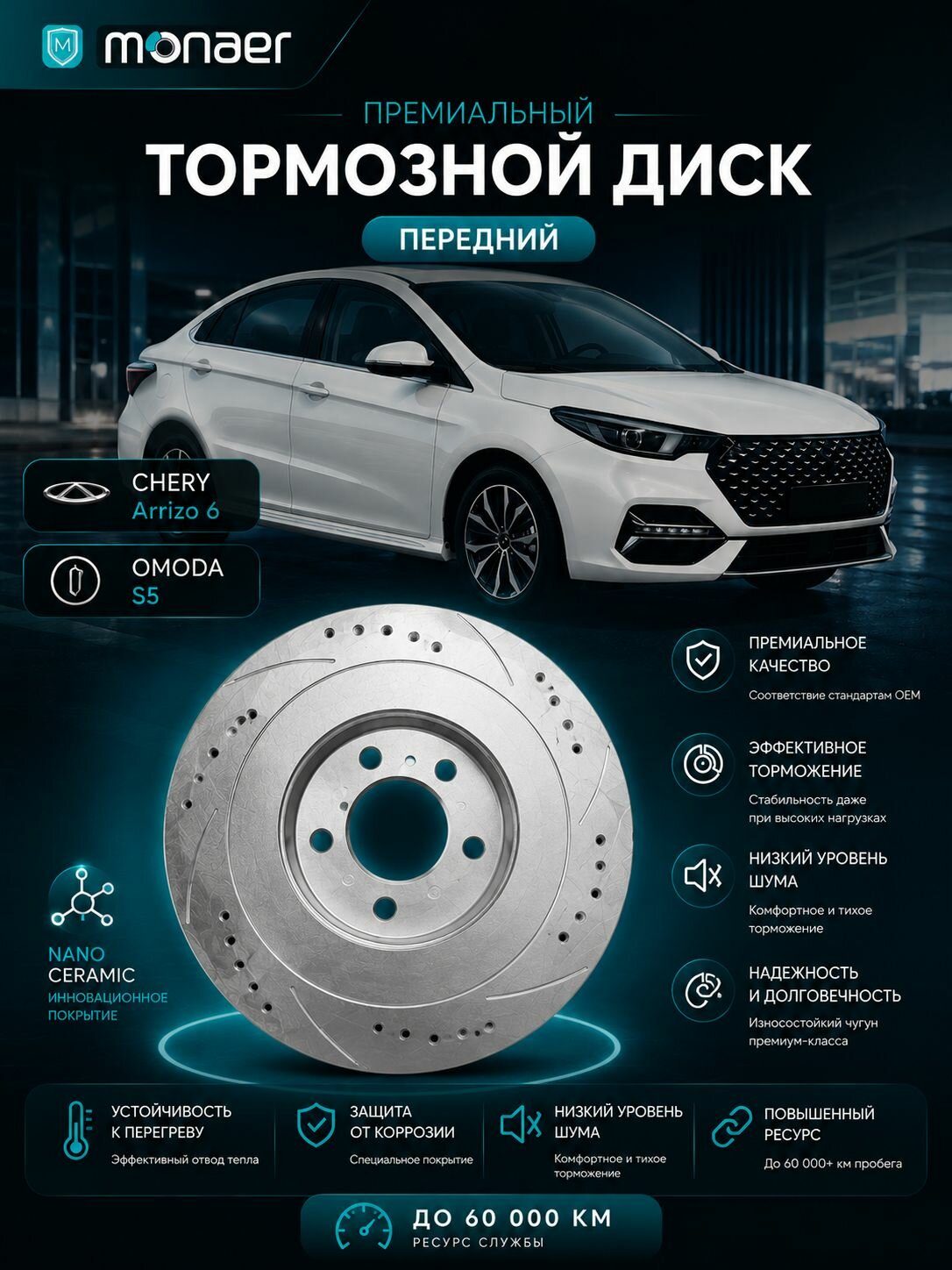Передний перфорированный тормозной диск для CHERY Arrizo 6, OMODA S5
