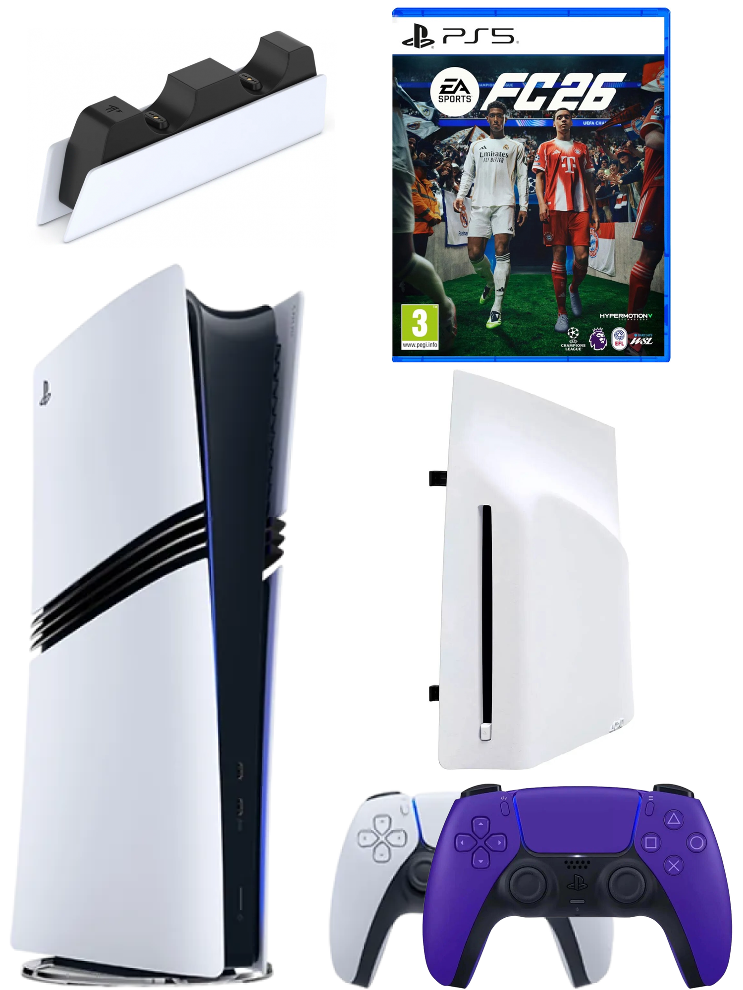 Игровая приставка Sony PS 5 Pro Digital Edition+Зарядная станция+ Дисковод +2-ой геймпад+FC2026 , 2Tb SSD