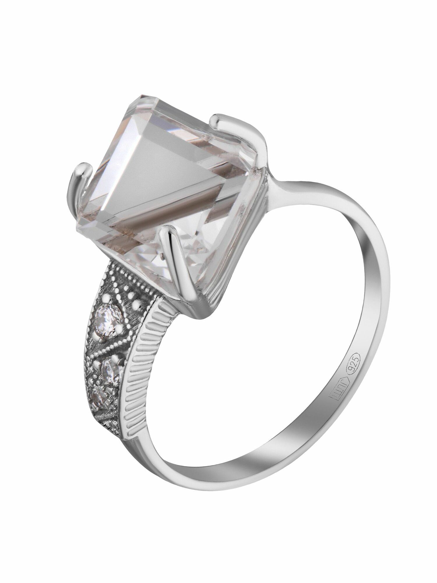 Кольцо, серебро, 925 проба, родирование, фианит, кристаллы Swarovski