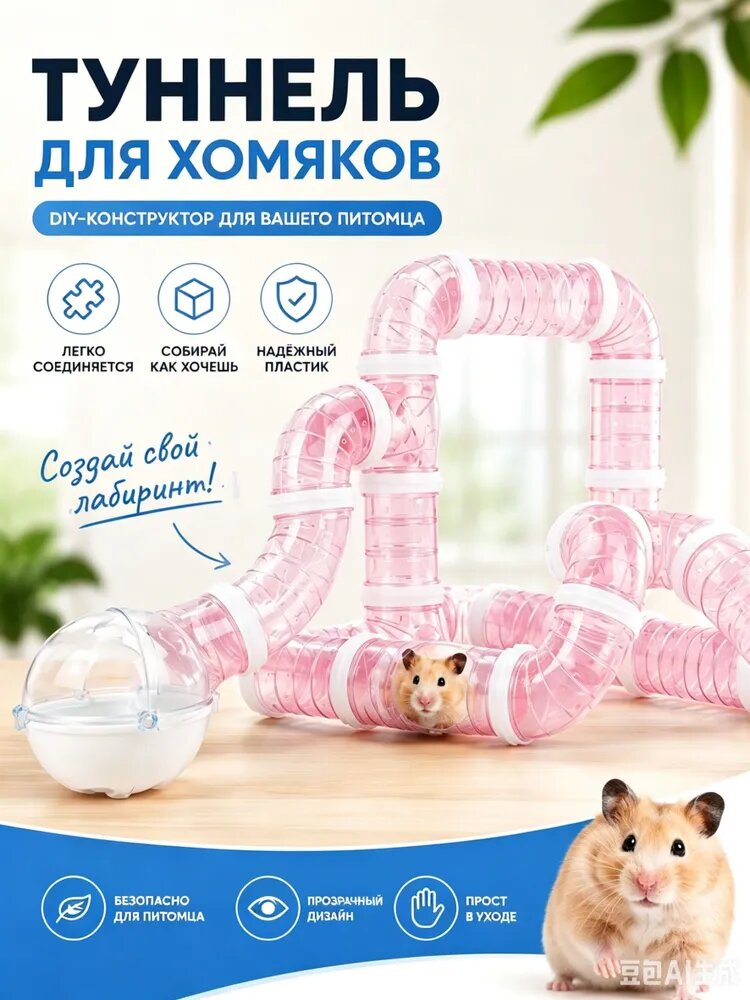 Цветной сборный лабиринт из прозрачных труб для хомяков, мышей и песчанок