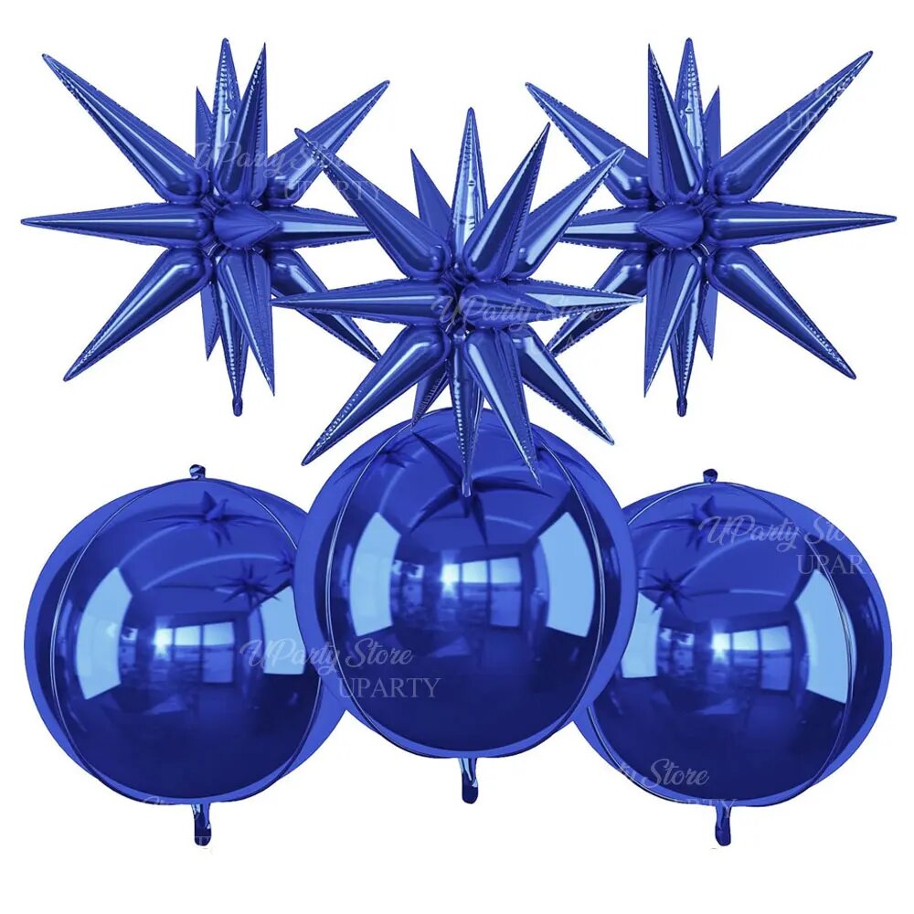 6 шт. Золотые фольгированные шары Globo Starburst 22 дюйма Синий, Navy Blue