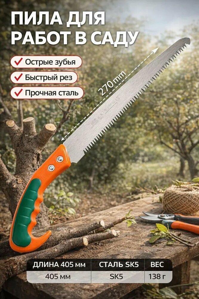 Садовая ножовка 270 мм пила для обрезки деревьев и кустарников